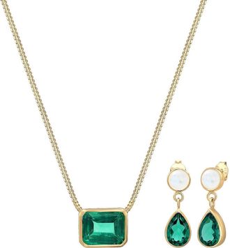 Elli PREMIUM Schmuckset Damen Geo Mondstein Quartz Edelstein in 925 Sterling Silber vergoldet