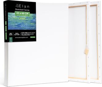 Elan Keilrahmen Leinwand 45x60 6er Set, 100% Baumwolle Leinwand zum Bemalen, Leinwände für Acrylfarben 280GSM, Leinwände, Keilrahmen 45x60