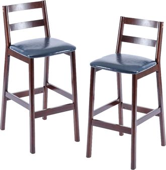 Generic 28 Barhocker In Thekenhöhe, 2er-Set, Rückenlehne Aus Massivholz Mit Kunstlederkissen, Armloser Kücheninselstuhl for Café-Bar(Leather O)