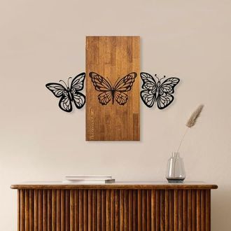 Wallity Elegant Decorative Wooden Wall Accessory, 74 x 58 cm | 100% Wood (3 cm) & Metal (1.5 mm) | Stylish Walnut & Black Design, Easy Wall Mounting
