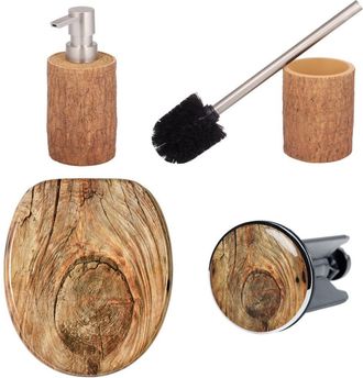 Sanilo Premium Badezimmerset Rustikal | Elegantes Design in Holz Optik | schöner Blickfang im Badezimmer (Waschbeckenstöpsel)