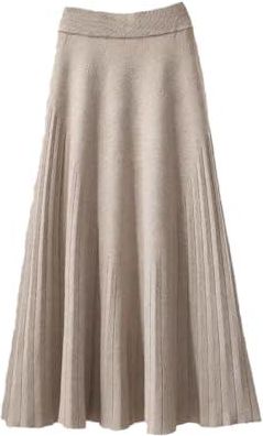 Generic Jupe en tricot &eacute;pais pour femme - Jupe mi-longue pliss&eacute;e taille haute, abricot, XXL