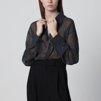 Frankie Shop Schwarzes halbtransparentes Peri-Hemd mit Streifen