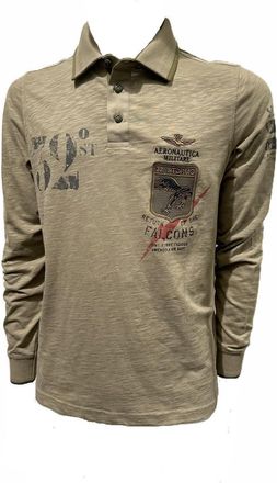 Aeronautica PO1893 Herren-Poloshirt aus Jersey, lang&auml;rmlig, 57606 Armeegr&uuml;n, Large