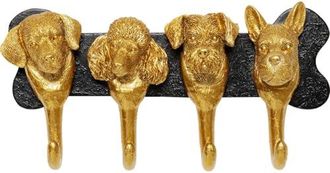 Kare Design Wandgarderobe Dog Family, Schwarz-Gold, 31 cm, Garderobenleiste mit 4 Haken, Vintage-Stil, Motiv Hund, Wanddekoration, Flur