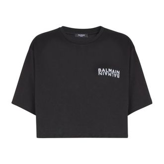 Balmain Cropped T-shirt mit Print - - Tops - Damen - Schwarzk - L