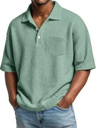 Generic Polo doux et extensible pour homme, coupe classique, haut basique &agrave; boutons, l&eacute;ger et respirant, vert clair, 3XL