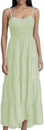 Generic Robe d&eacute;t&eacute; pour femme - Robe longue &agrave; rayures et bretelles spaghetti - Col carr&eacute; - Volants - Ligne A - Robe d&eacute;t&eacute; boh&egrave;me - Robe ample pour la plage, les