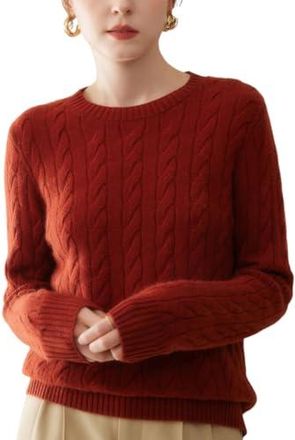 Dissa Pull Cachemire Femme Col Rond Torsade Tricot&eacute; en Vrac Manches Longues &eacute;pais Pull en Cachemire et Laine,Rouge,EU 36,MN667