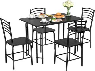 Costway Costway - Table &agrave; Manger avec 4 Chaises, Ensemble Table et 4 Chaises avec Repose-Pieds, Cadre en M&eacute;tal, Surface en Faux Marbre, pour Salle &agrave; Manger