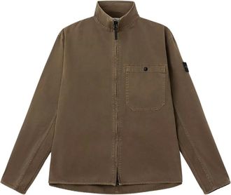 Stone Island Homme, Vestes, Brun, Taille: L Chemise Veste Confortable Zipp&eacute;e avec Poche