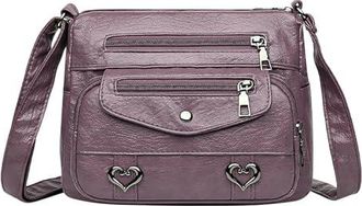 Generic Sac à bandoulière en cuir synthétique vintage avec motif coeur - Polyvalent - Avec boucle et fermeture éclair - Pour femme, violet