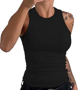 Generic T-shirt de sport pour femme - D&eacute;bardeur de fitness - Gilet de gym - Sans manches - En coton - Coupe ajust&eacute;e - Respirant - T-shirt serr&eacute; - Stretch - Sa