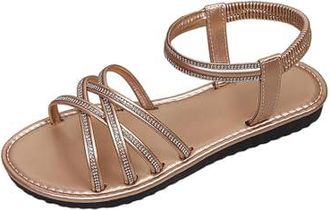 Generic Sandales plates d&eacute;contract&eacute;es pour femme avec strass - &Eacute;l&eacute;gantes - L&eacute;g&egrave;res et respirantes - Confortables - Coupe large avec sangle &eacute;lastique - Pour l&eacute;