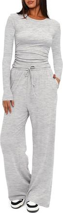 OLIPHEE 2 Teiler Set Damen Sommer Outfit Elegant Lounge Set Damen Langarm Oberteil Slim Fit und Hose Yoga Trainingsanzug Gym Hosenanzug Herbst Tracksuit Fraue