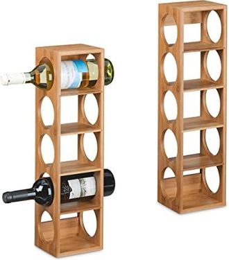 Relaxdays Weinregal für 5 Flaschen, 2er Set, Weinständer Bambus, HBT: 53 x 14 x 12 cm, Weinhalter stehend, Küche, Natur