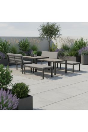 ambia GARDEN Gartenset, Anthrazit, Hellgrau, Metall, Kunststoff, Textil, 5-teilig, F&uuml;llung: Schaumstoff,Polyester, Tisch ausziehbar, Gartenm&ouml;bel, Gartenm&ouml;bel-Sets