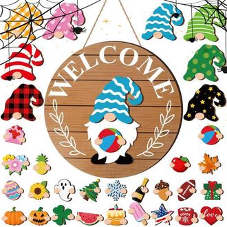 Generico Austauschbares Türschild | Austauschbare Holzdekorationen - Klassenzimmer-Dekoration mit magnetischen Teilen und abnehmbaren Hüten | für Weihnachten H