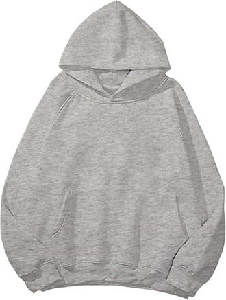 TOMWELL Hoodie Damen Herbst Winter Kapuzenpullover Oversize Pullover mit Kapuze Teenager M&auml;dchen Langarm Sweatshirt Casual Pulli mit Taschen G Hellgrau XL