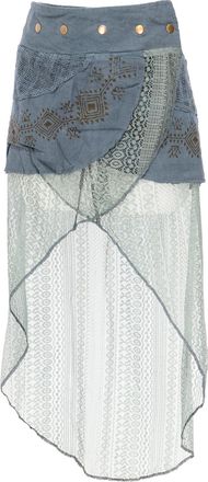 Guru Shop Psytrance Goa Pixi Lagenrock, Wickelrock mit Spitze - Blaugrau, Damen, Baumwolle