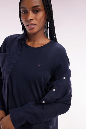 Eden Park T-shirt &Agrave; Col Rond En Jersey De Coton Pima L&eacute;ger Marine Coupe Droite