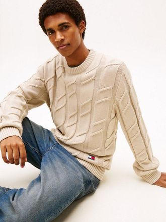 Tommy Jeans Rundhalspullover TJM REG CHUNKY CABLE Grobstrick mit Zopfmuster, regular fit, Rundhals