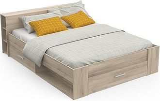 Demeyere Lit 160x200 avec Rangement Style Contemporain 3 Tiroirs - Coloris Chêne - 169,1 x 226,9 x 74,3 cm