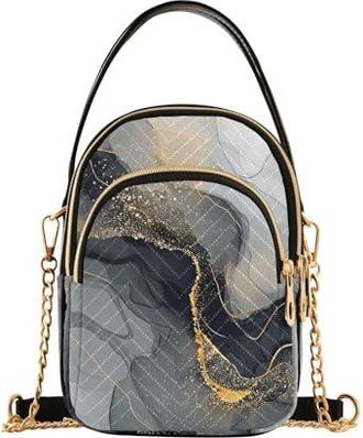 Mnsruu Sac à bandoulière pour femme - Motif marbre gris encre dorée - Petit sac à bandoulière avec sangle réglable