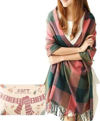 Heekpek Grande Taille Femme Homme Echarpe Hiver Chaud en Cachemire Imitation Carreaux Doux écharpe épais Pull Châle Mode écharpe Fraîche Cadeau Unisexe Cadeau