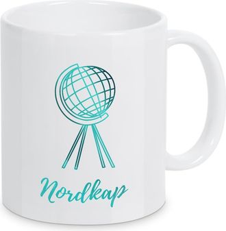 artboxONE Tasse Nordkap Polarlichter Globus von JulimaltdieWelt - Kaffeetasse Natur