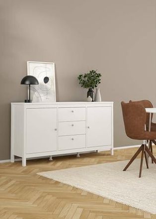 Dmora Kommode Lisiane, Wohnzimmerbuffet, Wohnzimmer-Sideboard, Moderne K&uuml;chen-Speisekammer, 151x38 h80 cm, Wei&szlig;