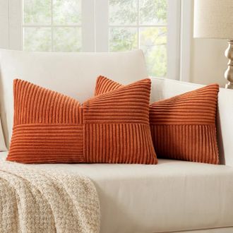 Miulee 2er Set Herbst Kissenbezug 30x50cm Rostrot Kissenhülle Kissenbezüge Sofakissen Dekokissen Boho Couchkissen Kord Dekorative Zierkissenbezug für Sofa