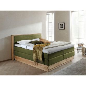 Ars Natura home24 Boxspringbett Moneta 180 x 200cm Microfaser Grün/Antikgrün H2 Buche