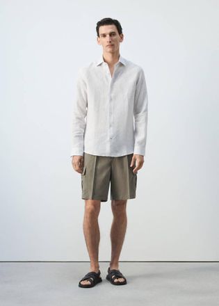 Mango Bermuda coton modal cargo gris vison - Homme - 38 - MANGO MAN