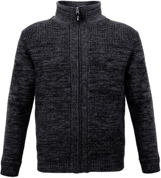 Job Strickjacke Strickjacke GERA mit Fellfutter und Stehkragen Schwarz Fellfutter