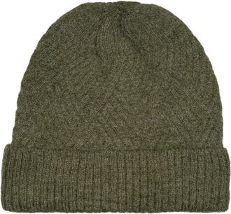 styleBREAKER Damen Strickmütze mit Rautenförmigem Rippmuster und breitem Umschlag, Feinstrick Mütze, Strick Beanie 04024192, Farbe:Oliv
