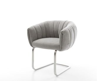 DELIFE Freischwinger Jada-Flex Strukturstoff Soft Grau Freischwinger flach Edelstahl Taschenfederkern, Esszimmerst&uuml;hle