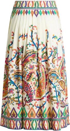 Etro Femme, Jupes, Multicolore, Taille: 40 FR Jupe midi pliss&eacute;e en coton avec imprim&eacute; cachemire floral plac&eacute;