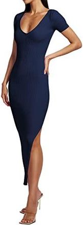 Generic Kimono Robe De Nuit Femme - Robe De Style Chaud Européen Et Américain Sexy Fille Chaude Femmes Col en V Gilet Moulant Fente Mi-Longue Jupe Dame Étape 