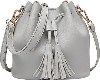 Generic Sac à bandoulière en cuir PU pour femme avec pompon et bandoulière, gris, Taille unique