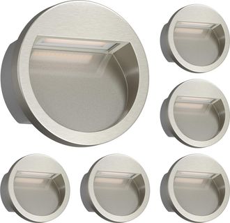 LEDs Com 6 Stück LED Wandeinbauleuchte NOLA, Downlight für außen, IP54, aluminium glänzend, 105mm Ø, warmweiß