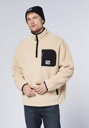 Chiemsee Strickfleece-Pullover CHIEMSEE Teddyfleecepullover, Herren, Gr. XXL, sand, Obermaterial: 100% Polyester, hoch geschlossener Ausschnitt, eingefasste Ka