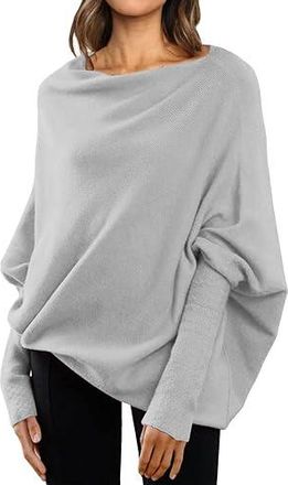 Generic Shffuw Pull Cachemire Femme, Chaud, L&eacute;Ger, Chic, Col Rond, Et Elegant, El&aacute;stique Top, Pull en Tricot, Pull drap&eacute; asym&eacute;trique, Manches Longues Chauve-S