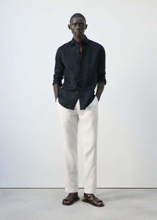 Mango Chemise slim-fit 100 % lin bleu marine - Homme - XXL - MANGO MAN