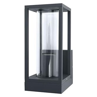 Osram Außenwandleuchte E27, Aluminium, klares Glas, IP44, dunkelgrau, rechteckiges Design, 140 x 110 x 245 mm, Montagematerial inklusive