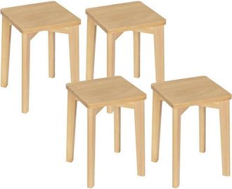 Woltu 4er Set Esszimmerst&uuml;hle Massivholz, rechteckiger Holzhocker stapelbar, Sitzhocker, Naturholzfarbe