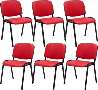 Clp 6er Set Besucherstuhl Ken Kunstleder I Stapelstuhl Mit Robustem Metallgestell I Polsterstuhl Mit Rückenlehne, Farbe:rot