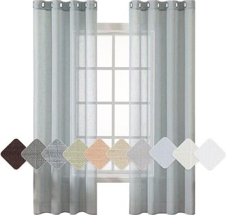Miulee 2er Set Voile Vorhang Sheer Leinenvorhang mit Ösen Transparente Leinen Optik Gardine Ösenschal Wohnzimmer Fensterschal Lichtdurchlässig Dekoschal Schl