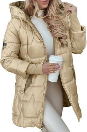 Minetom Manteau Femme Hiver Veste Matelass&eacute;e Parka Chaud Blouson Zipp&eacute; Manteaux &Agrave; Capuche Doudoune Mi Longue Jacket Casual Outercoat Avec Poches A Or XL