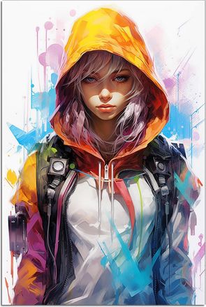 Wallario selbstklebendes Poster - Urban Warrior: Farbspritzer, Aufkleber in Premiumqualität, Klebefolie Größe: 100 x 150 cm XXL-Poster